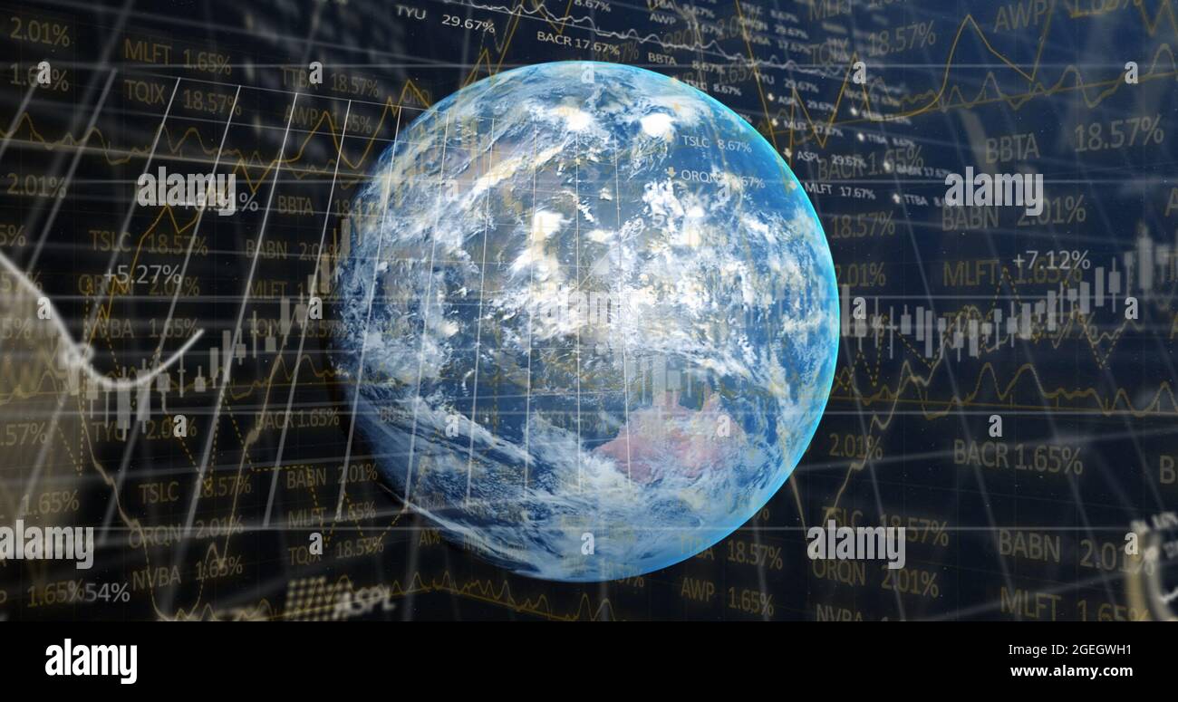 Statistics and charts over earth Stock Photo - Alamy