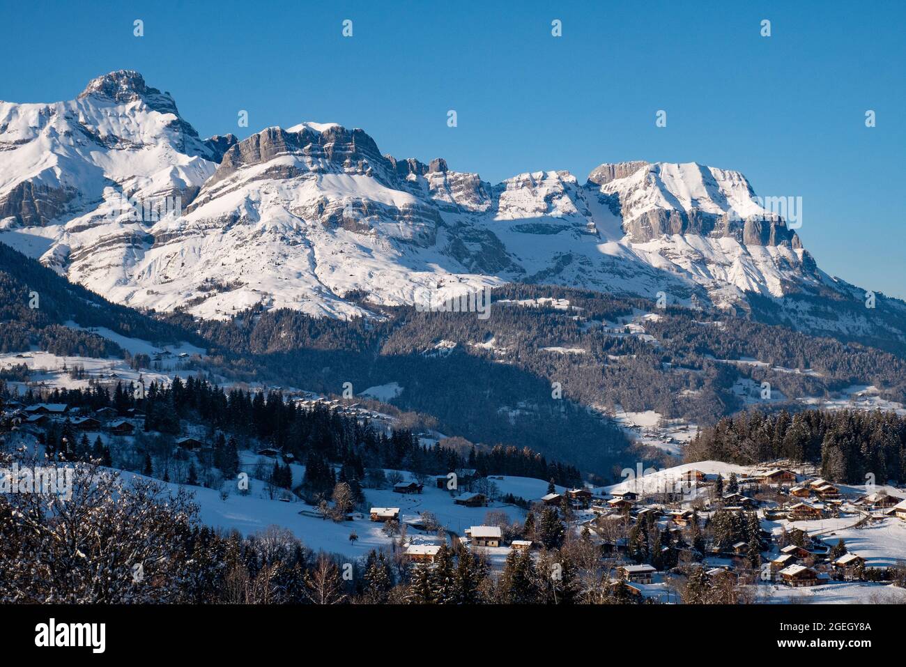 Combloux (Alps, central eastern France): mountainous landscape and ...