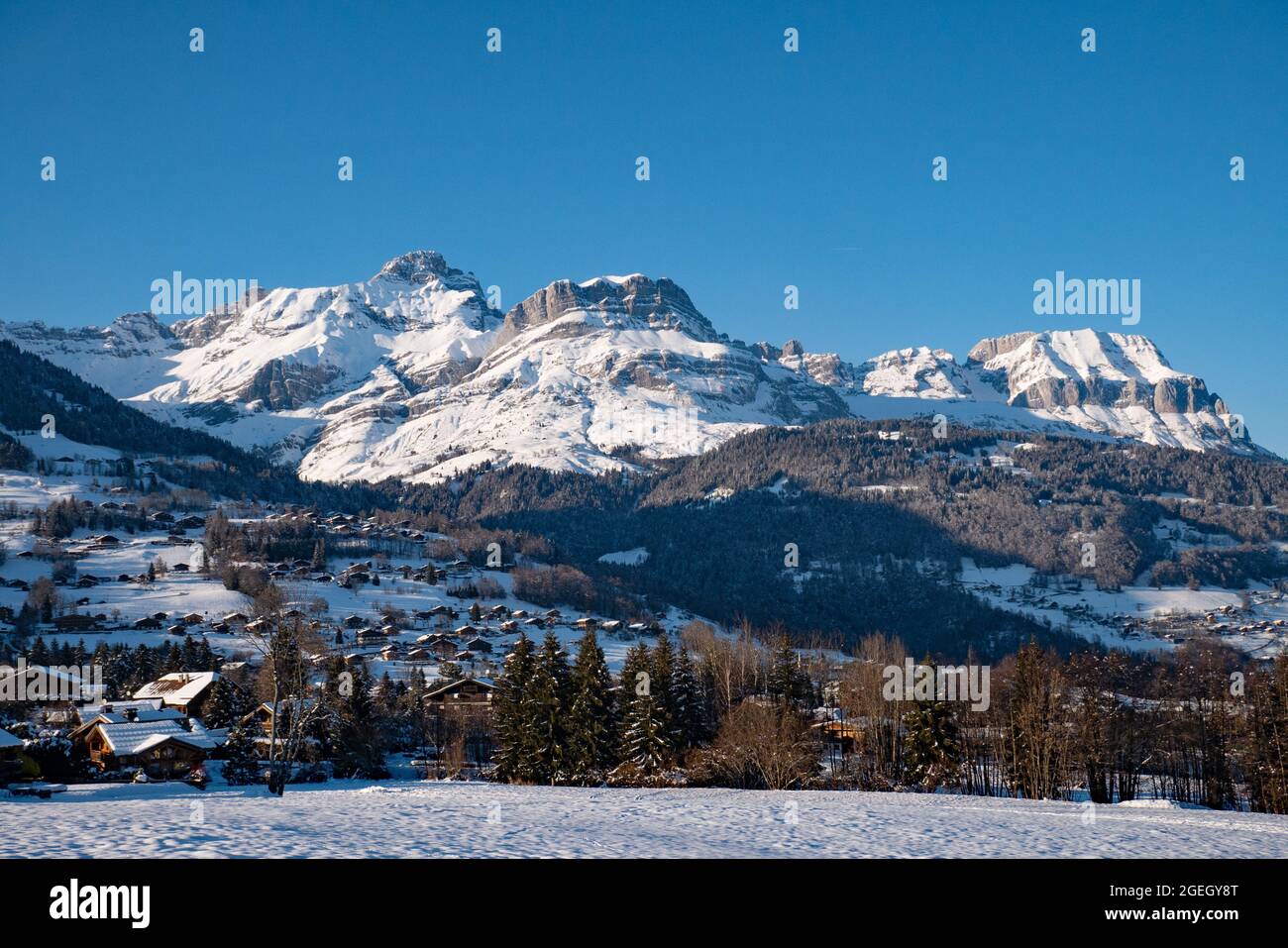 Combloux (Alps, central eastern France): mountainous landscape and ...