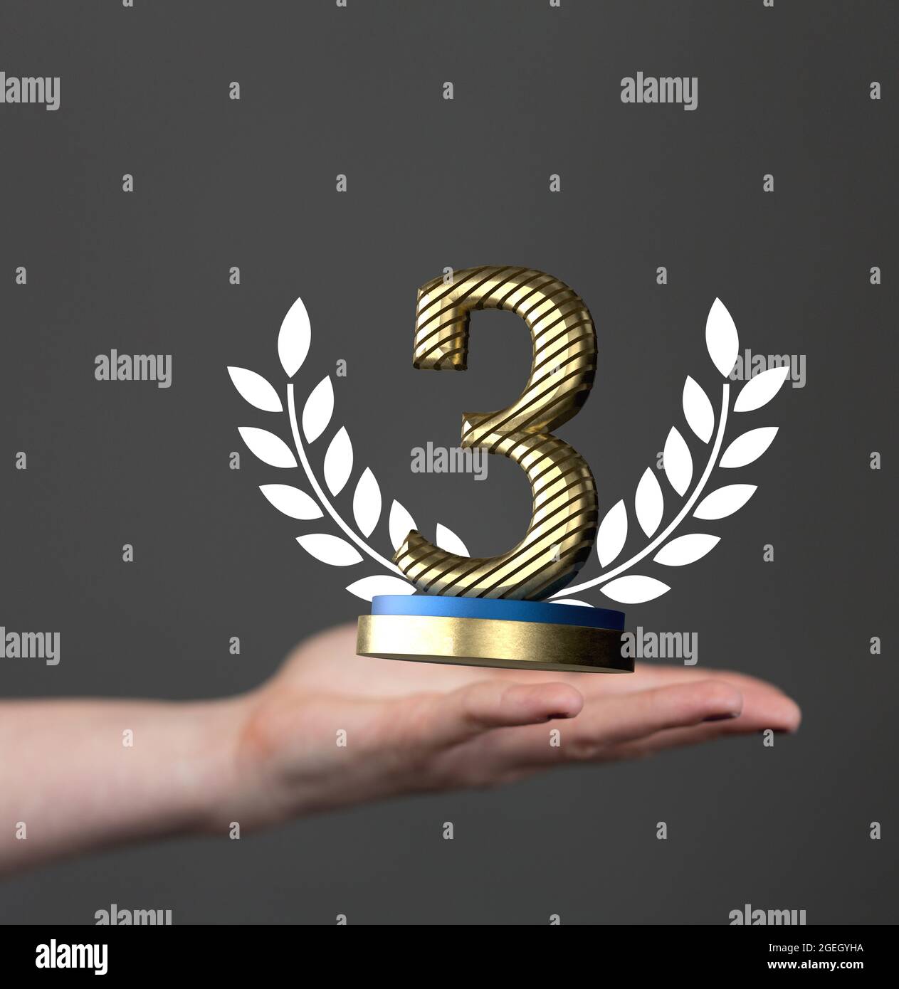 3rd place letter in 3d in hand Stock Photo - Alamy