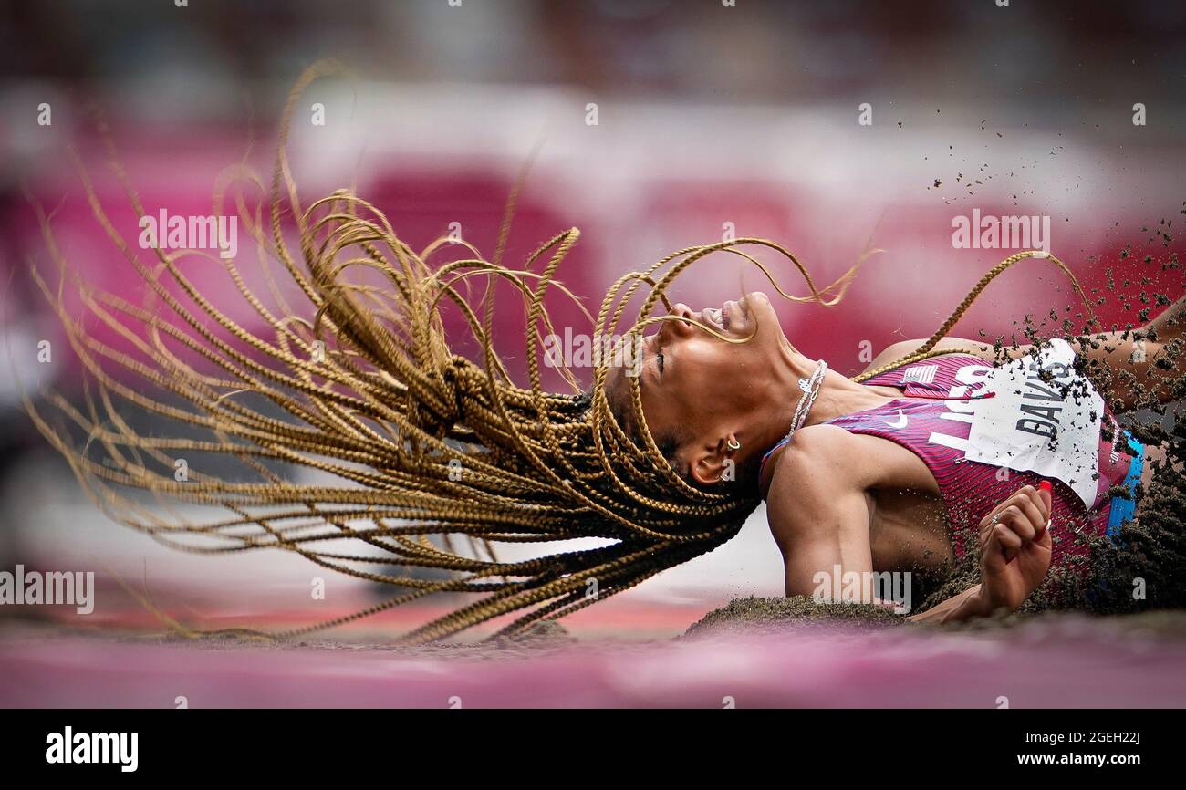 Tara Davis jumping at the 2020 Tokyo Olympics Stock Photo - Alamy