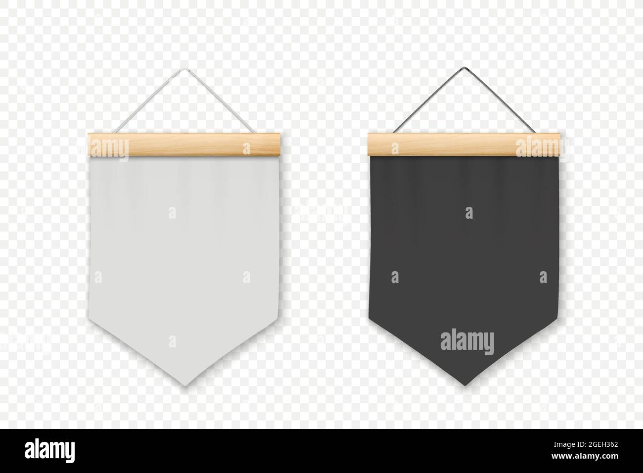 Vector 3d Realistic Blank White and Black Pennant Wall Hanging, Design ...