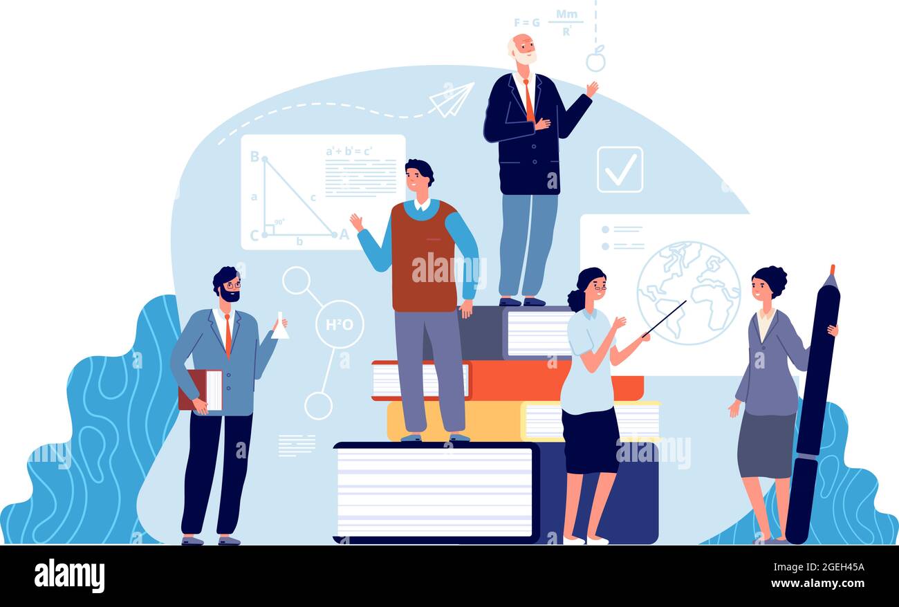 Teachers concept. Academics, school education world. Tiny professors of ...