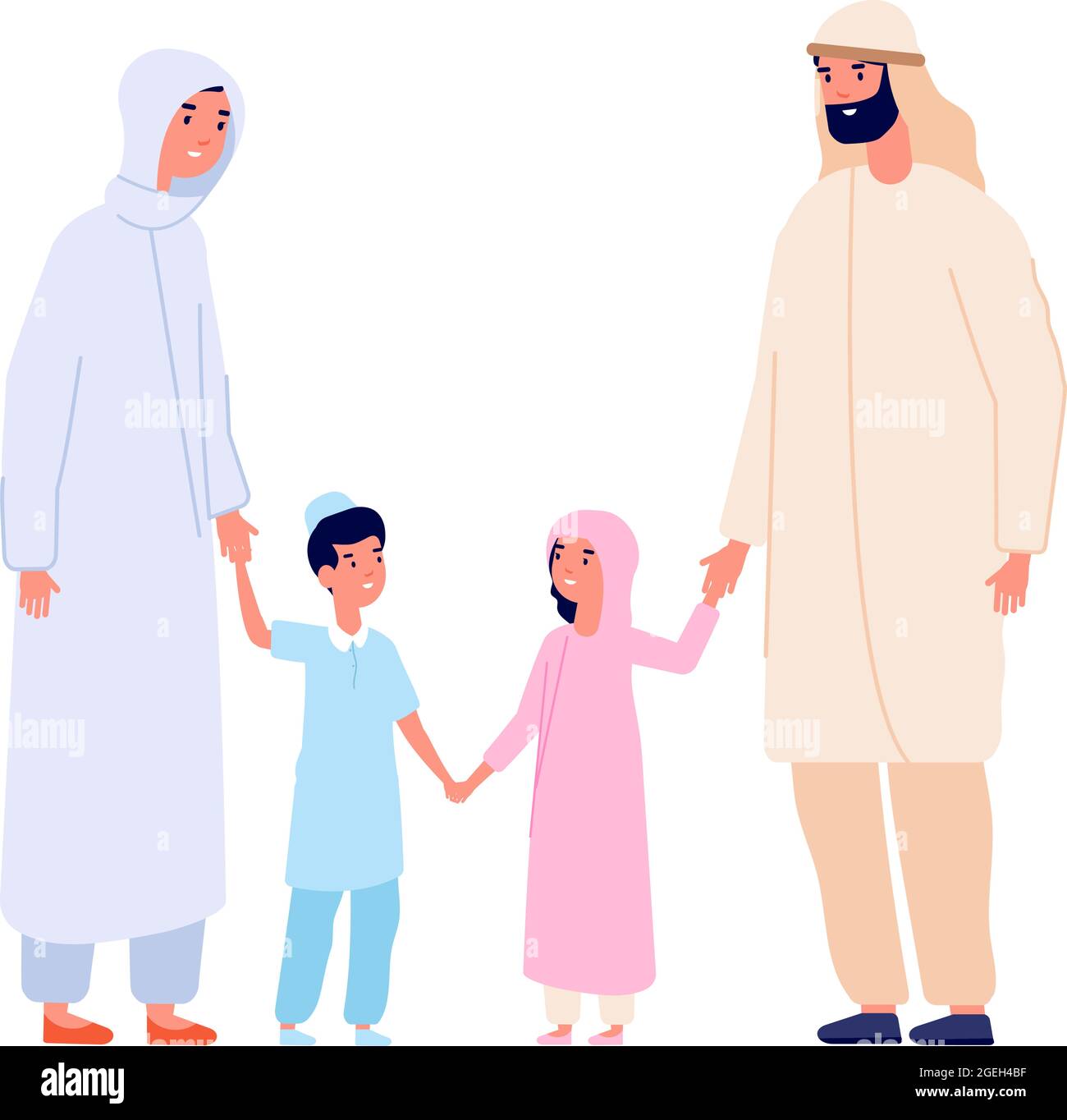 Muslim arabic family. Arab kids, islam mother father children. Cartoon ...