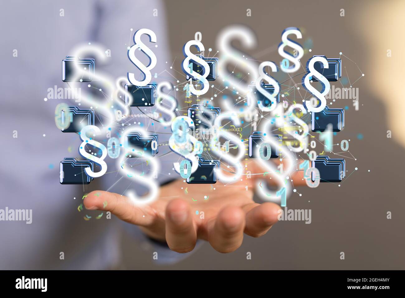 Person presenting the virtual projection of paragraph signs Stock Photo ...