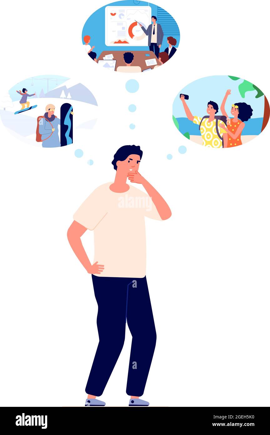 Man choose. Person thinking, thoughtful guy confused by problem. Male ...