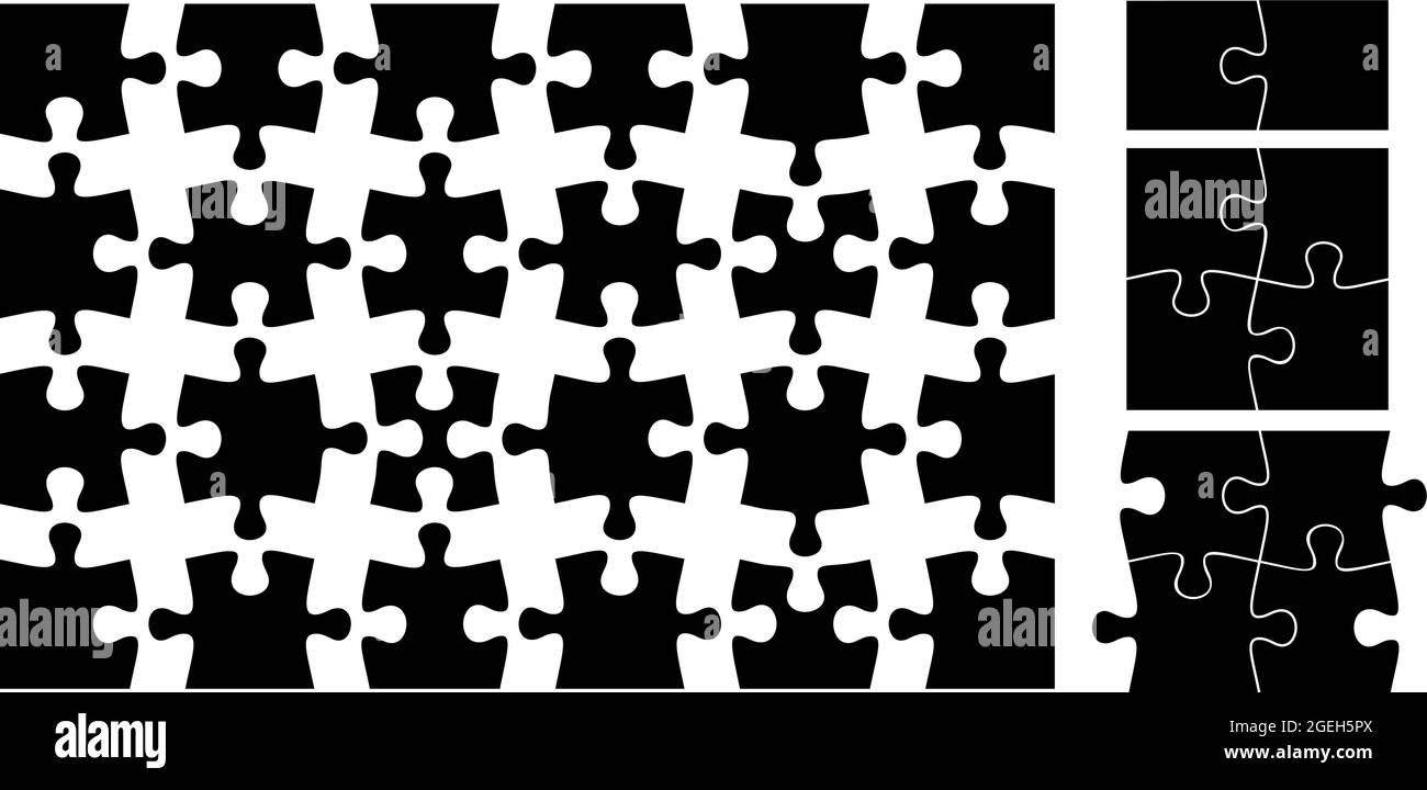 Puzzle pieces. Isolated black jigsaw element. Flat shape of docked ...