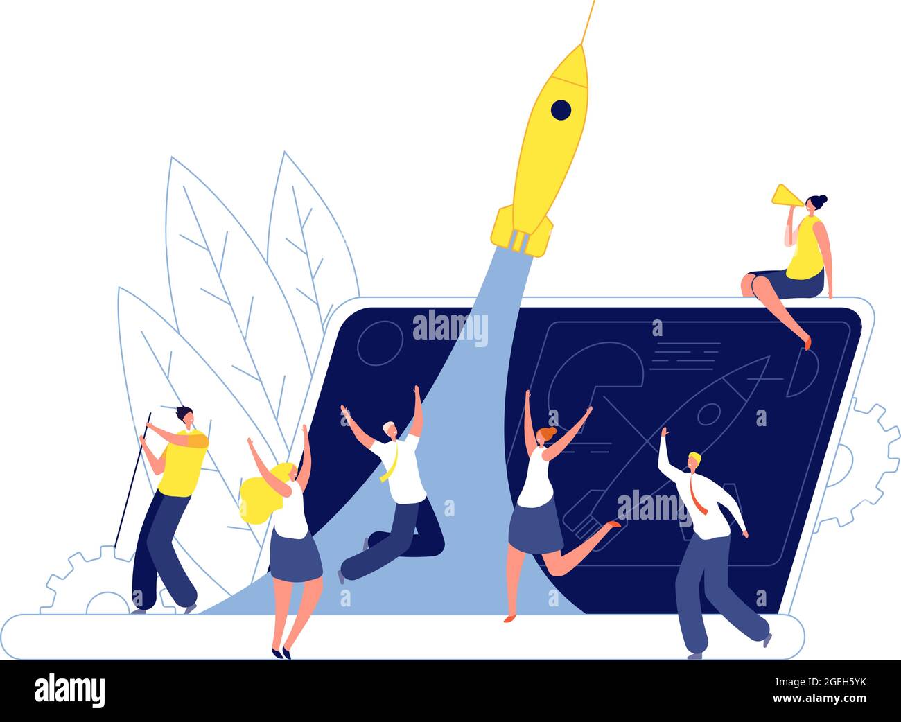 Innovation teamwork startup. Technological emerging company, team ...