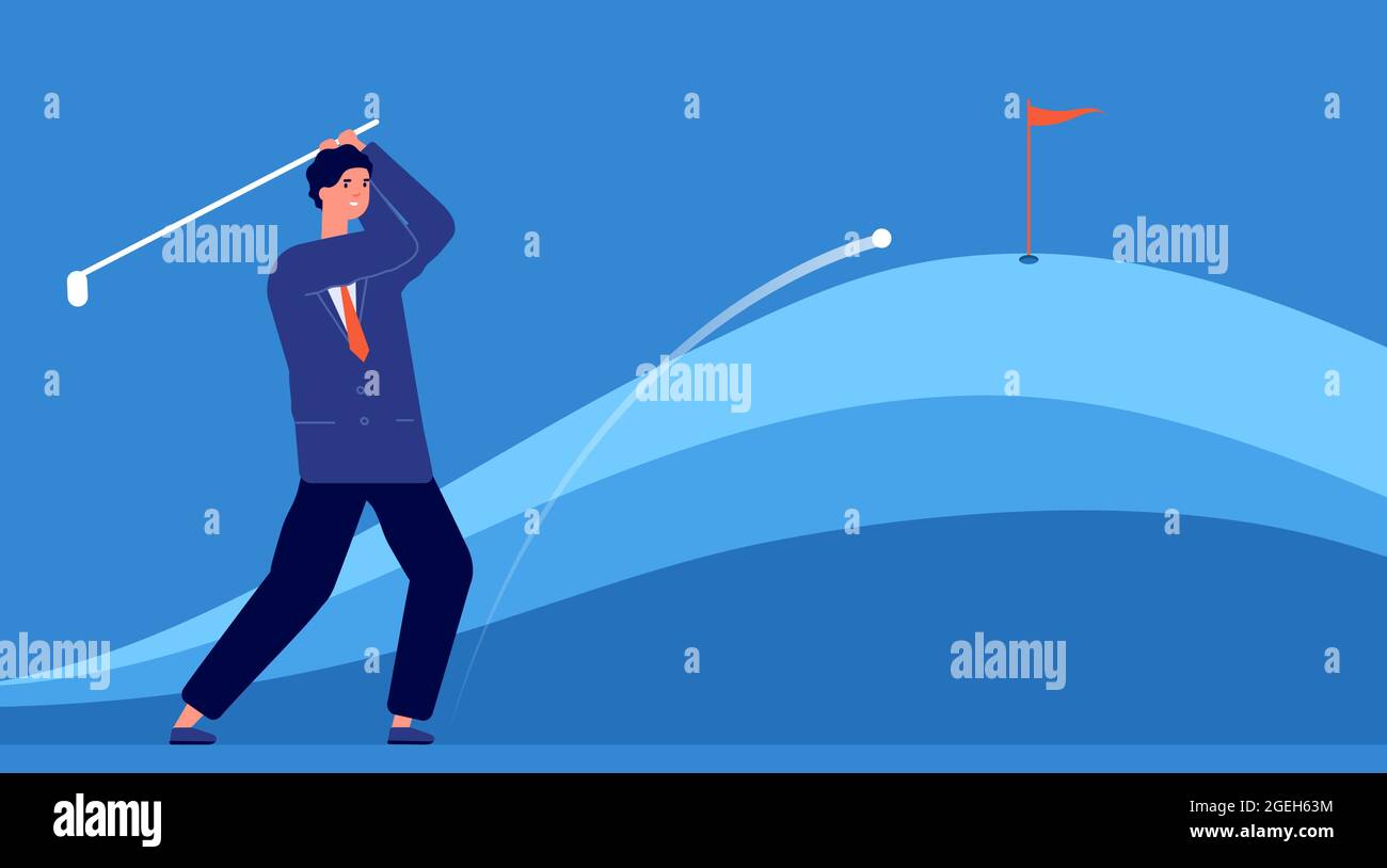 Successful business hitting. Target accuracy, businessman hits golf ...