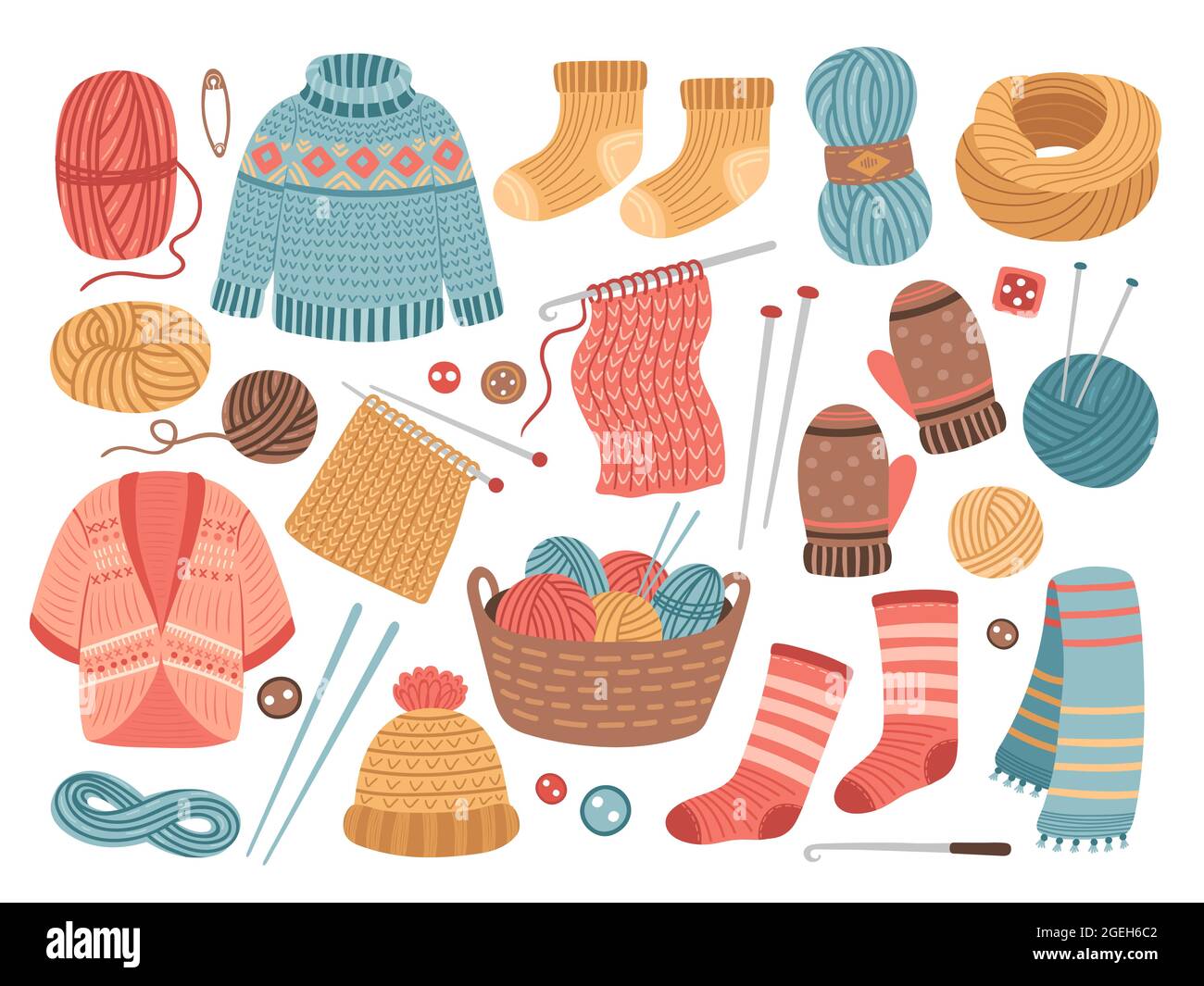 Winter knit clothes. Knitting hobby, wool cloth cardigan sweater. Cute ...