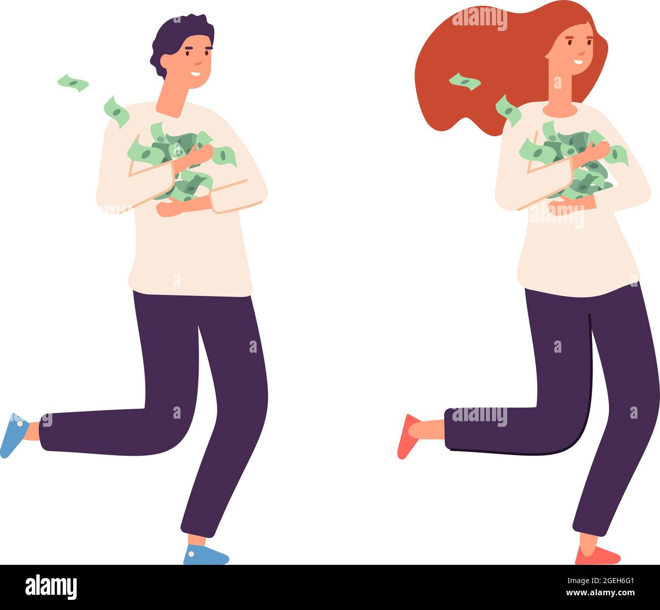 People with cash. Rich girl boy, happy wealthy female male flat ...