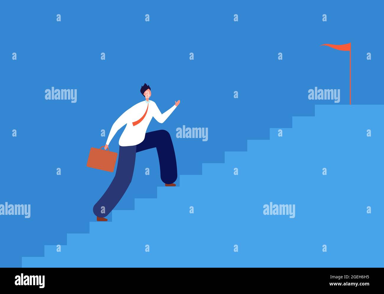 Career goal. Man running stairs, successful path in business. Run up ...