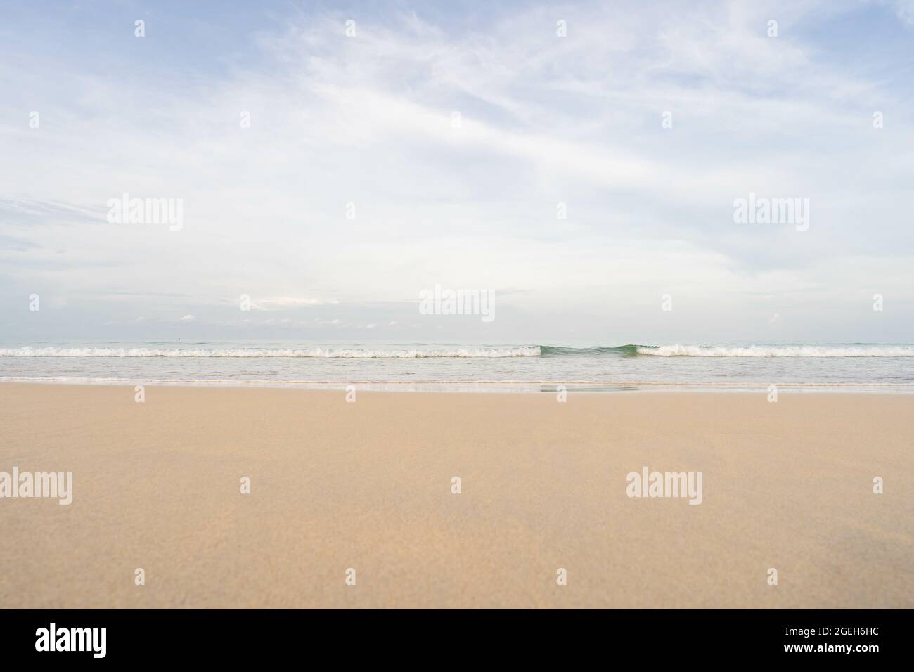 High angle shot of a sandy beach with beautiful seascape and skyline ...