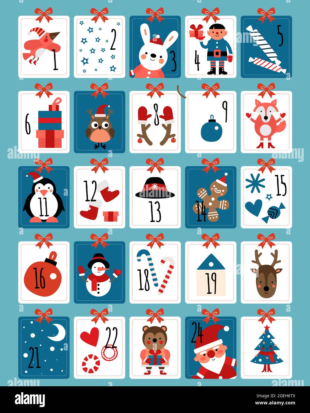 Advent calendar. Winter christmas numbers, cute surprising cards. Xmas ...