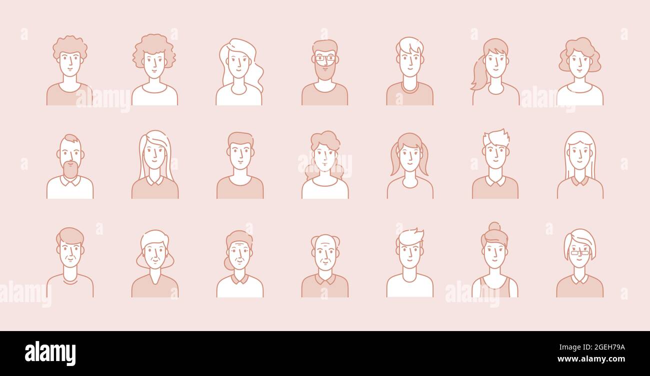 People avatars. Modern business corporate faces, line male female ...