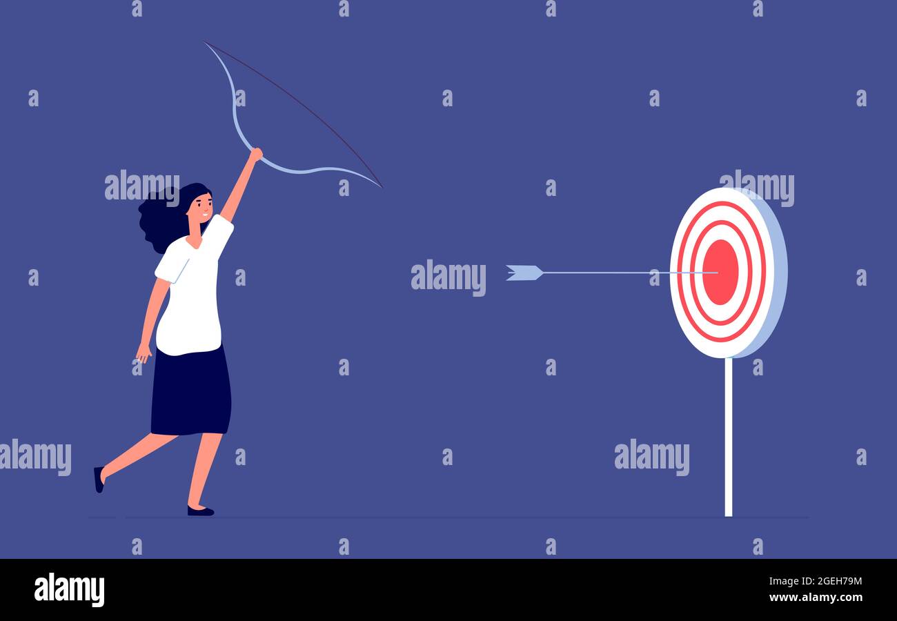 Target goal. Female employee ambition, business woman success. Flat ...