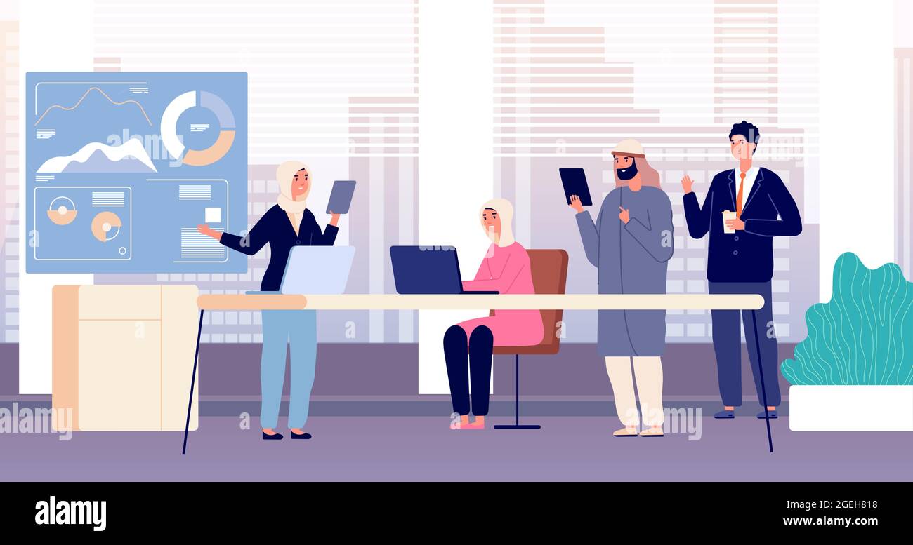 Office team. International business meeting, partners meeting. Arab ...