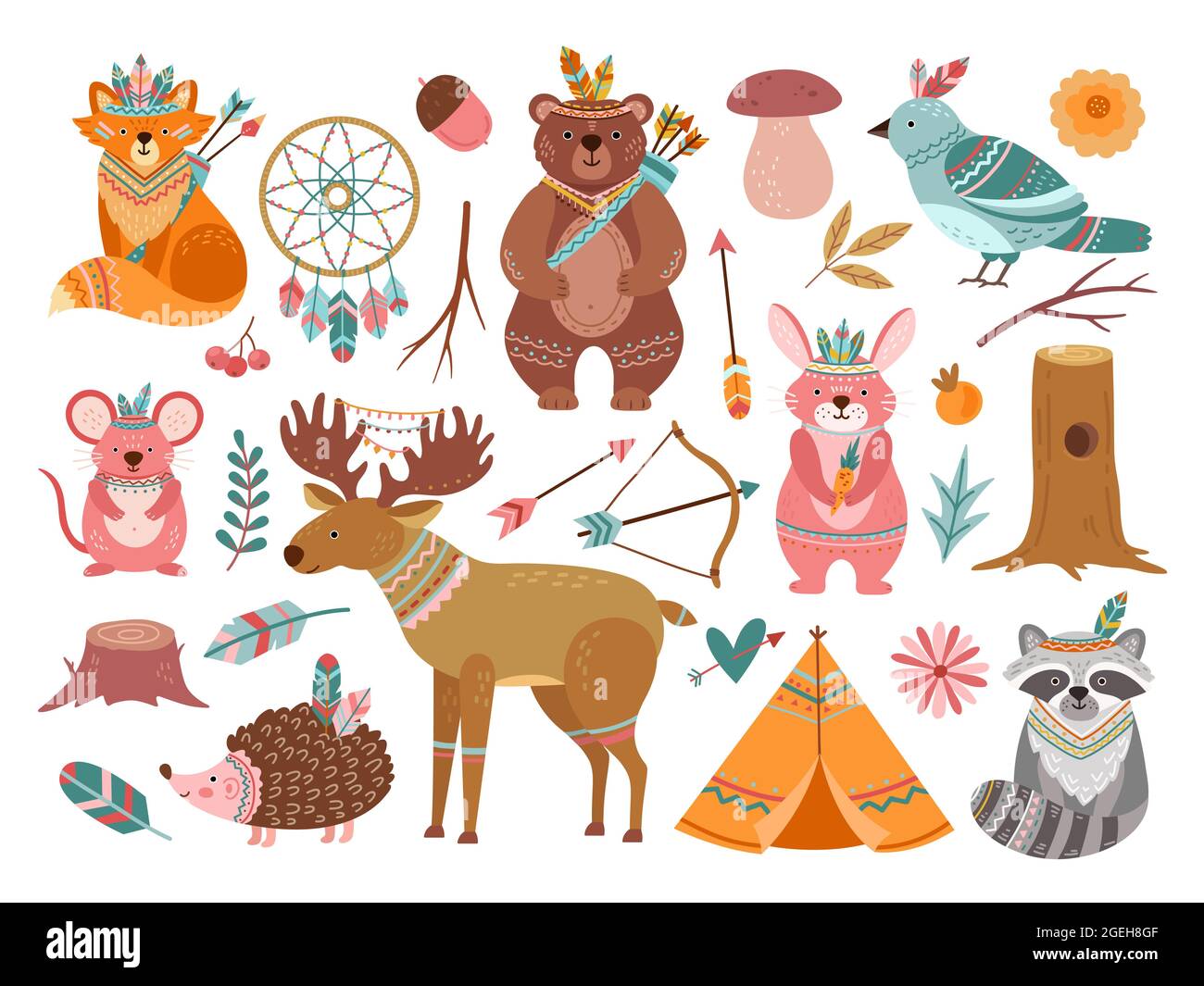 Woodland cute animal. Tribal fox, forest adventure child animals ...