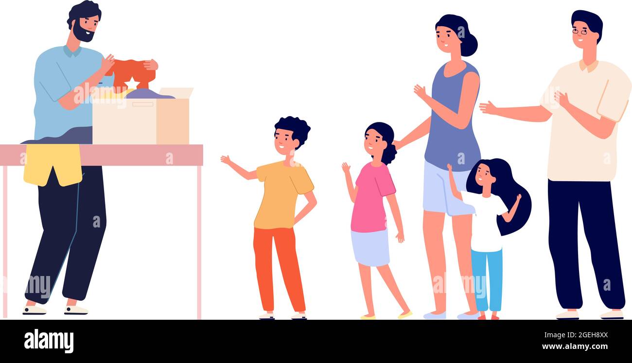 Gift clothes for large family. People need textile for children ...