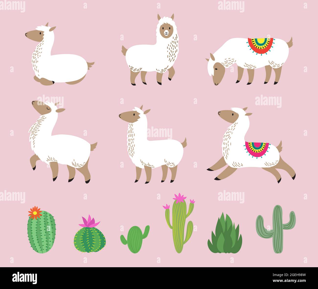 White llama set. Cute alpaca, cartoon wool wild south america animals ...
