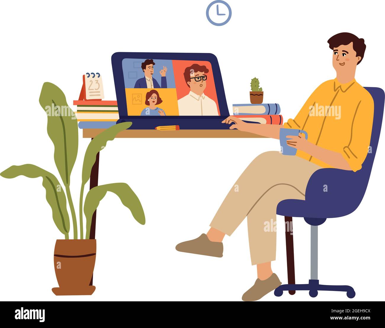 Video conference. Internet learning, computer virtual meeting with ...