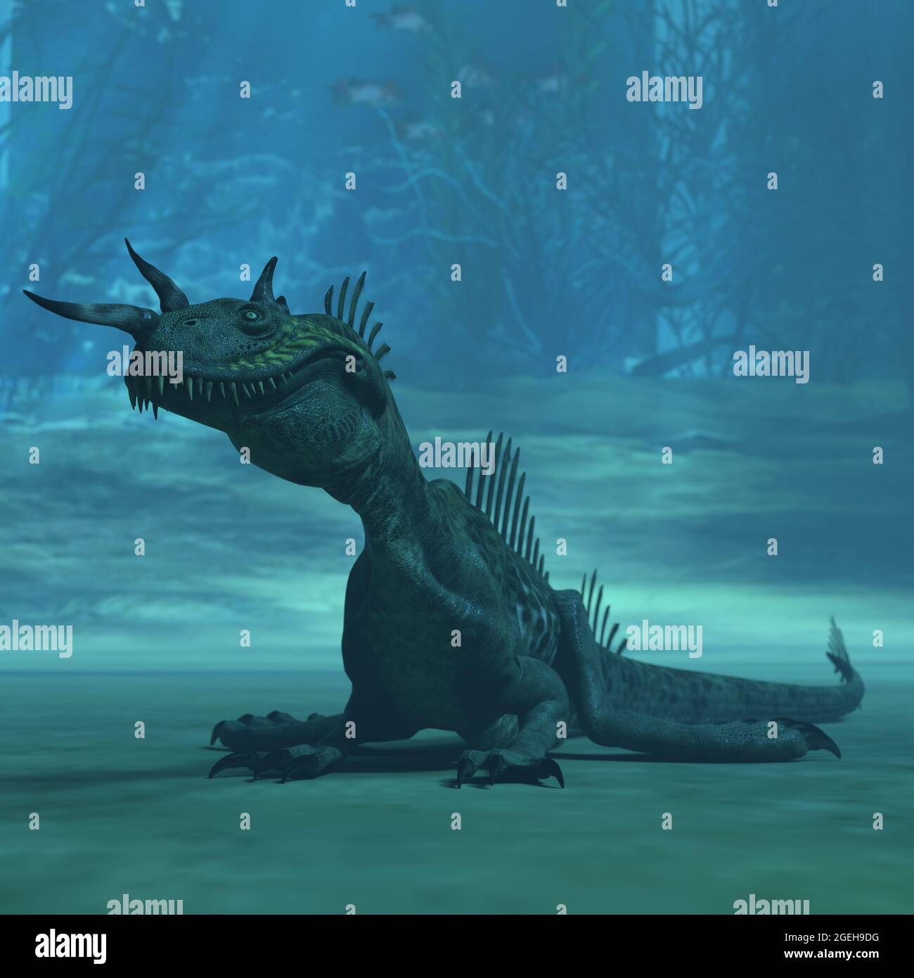 3d-illustration of an giant fantasy sea dinosaur underwater Stock Photo ...