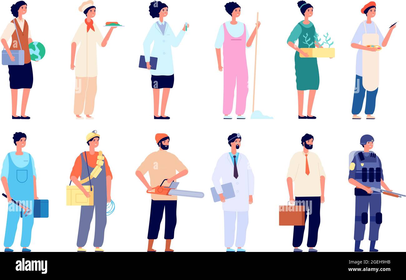Professionals characters. Different employees, group of workers. Isolated people wear uniform ...