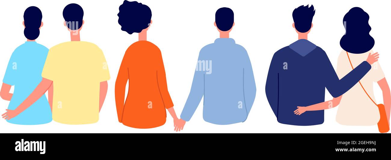 Loving couple back view. Isolated couples, people in love holding ...