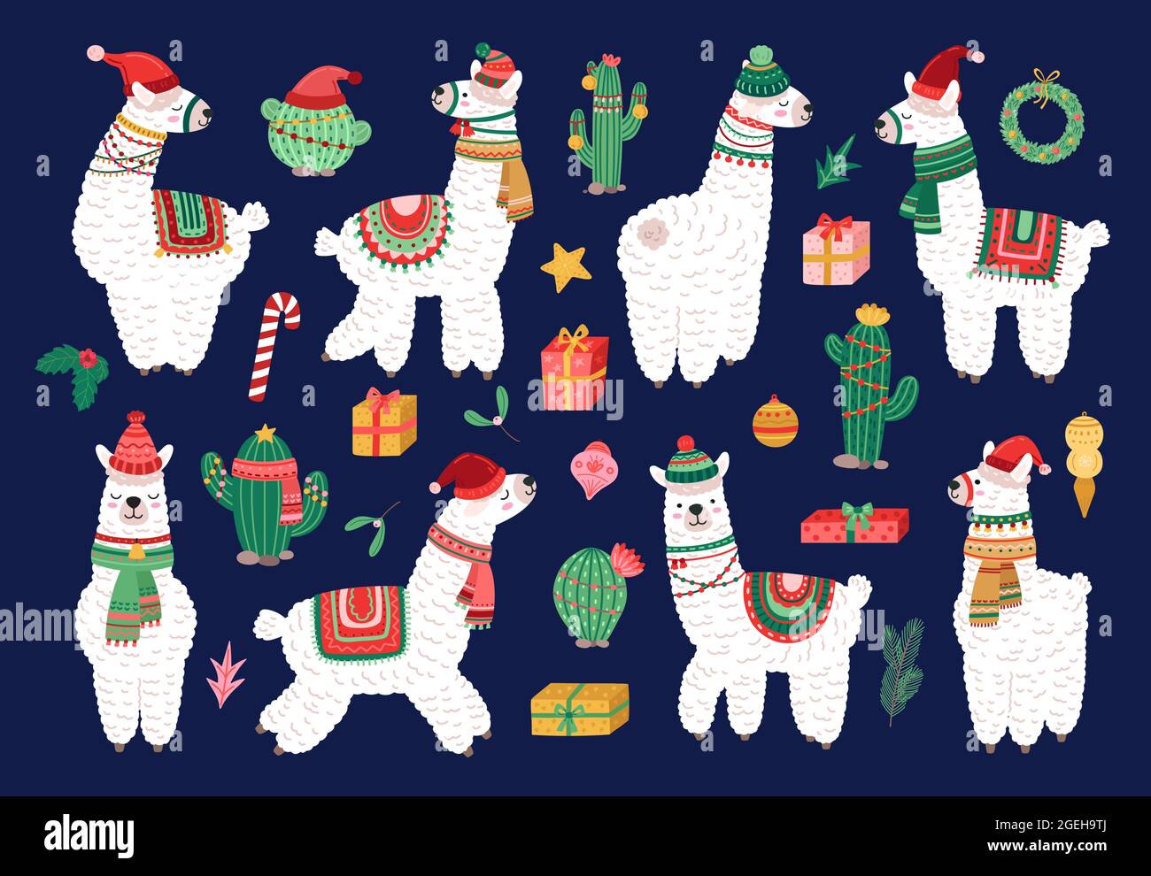 Christmas alpaca. Funny winter llama, holiday cute exotic animals ...