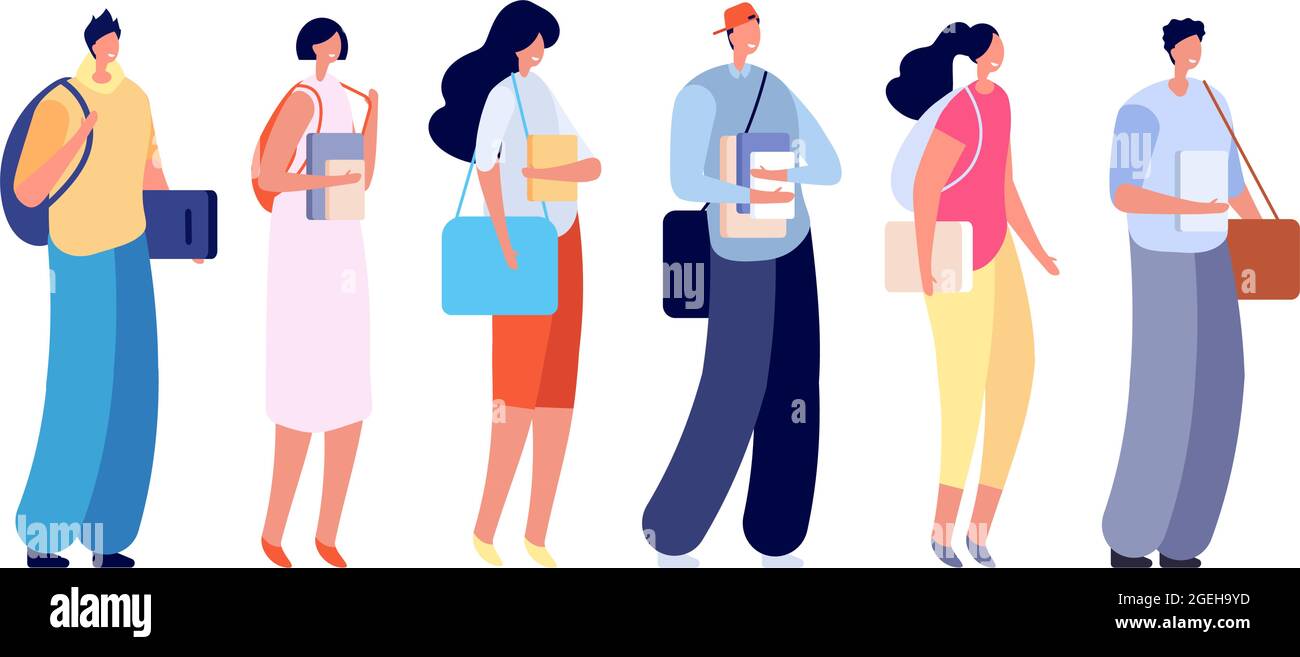 Students with backpacks. Young people studying, school teenagers ...