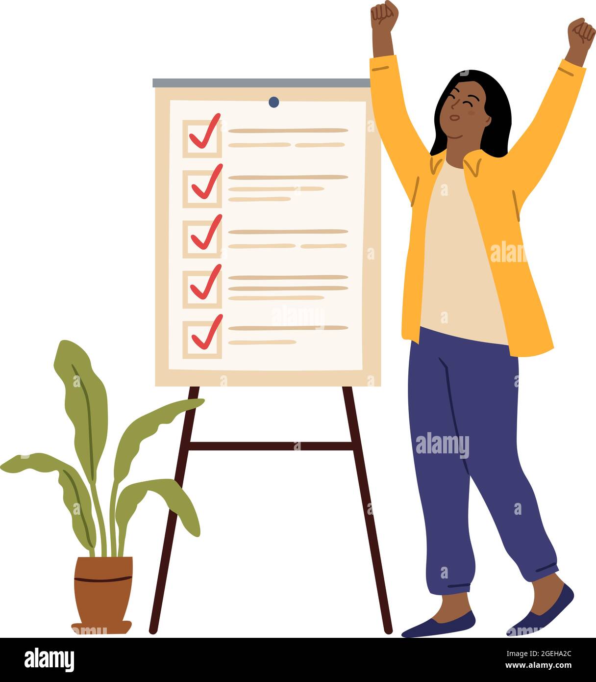 Business woman checklist. Success girl, office working board with tasks ...