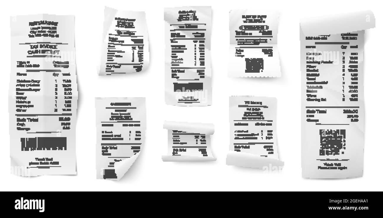 Receipts bill. Atm paper prints, paying ticket shop or store purchase ...