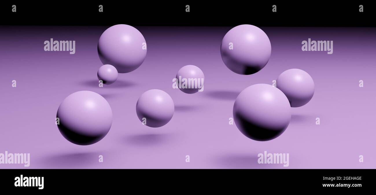 Floating 3D spheres or balls above ground on purple background Stock ...
