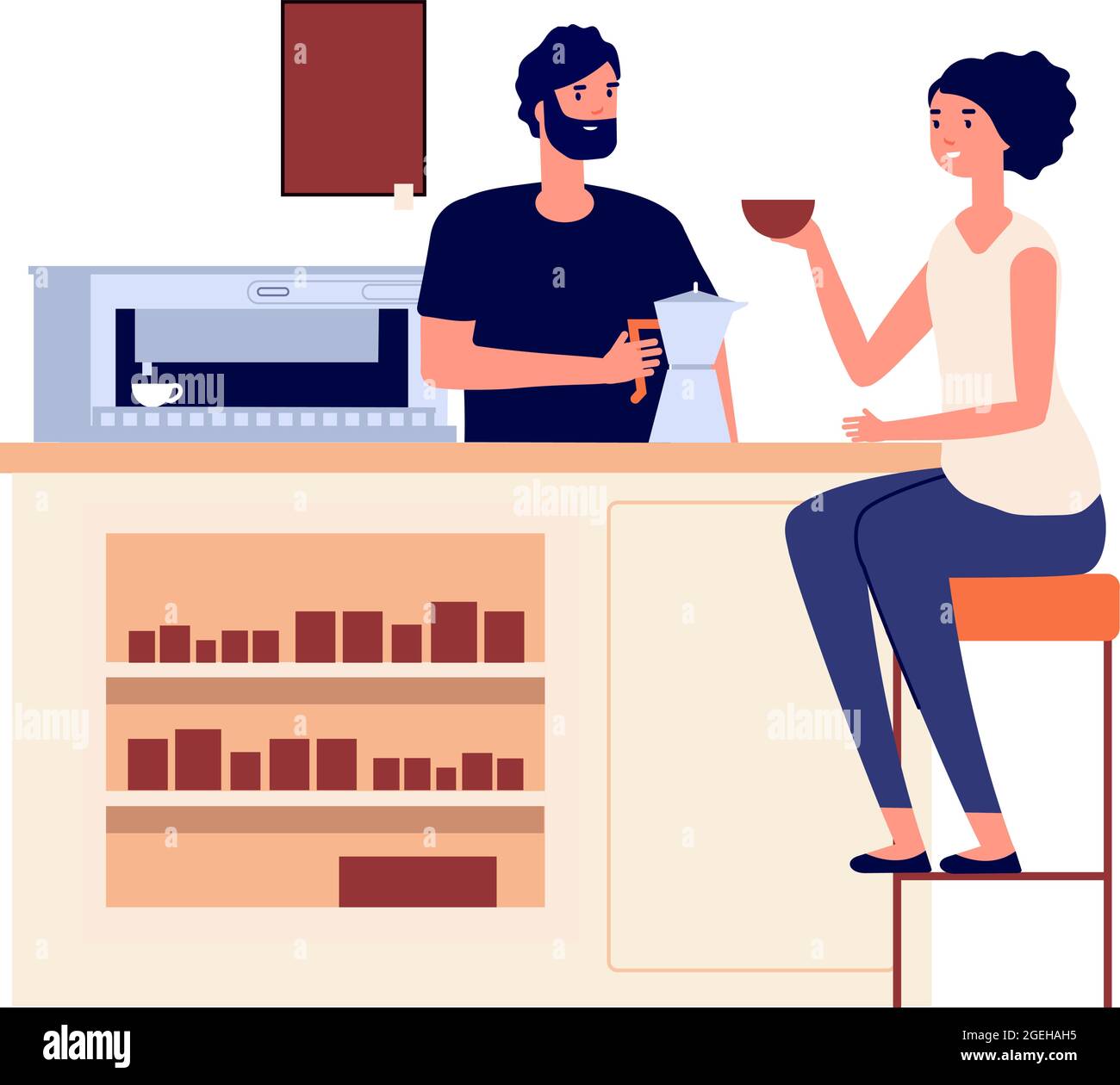 Girl drink coffee. Woman with cup, barista making hot drink. Cafe ...