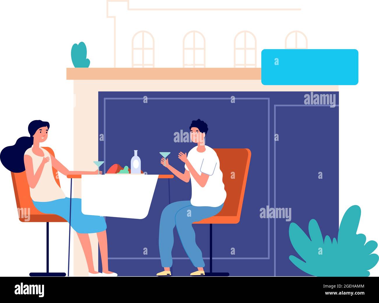 Couple in restaurant. Cafe date, tourists or travellers taste food ...