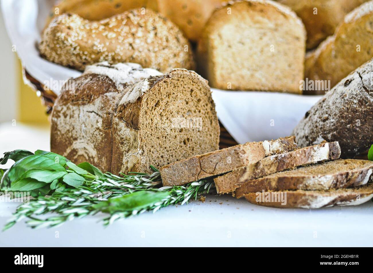 collection of bread on display in bakery Stock Photo - Alamy