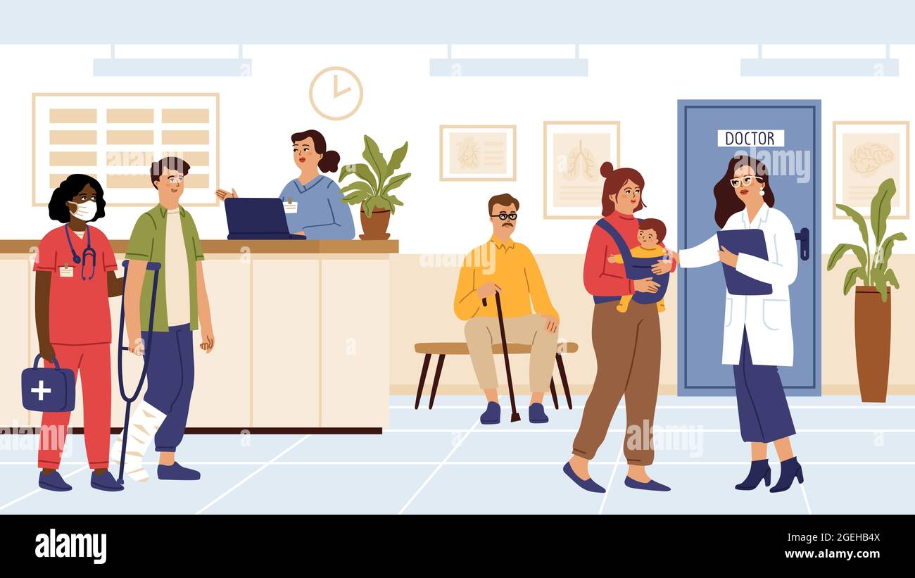 Hospital visiting. Ambulance clinic, doctor in waiting room consult ... Hospital visiting. Ambulance clinic, doctor in waiting room consult ...