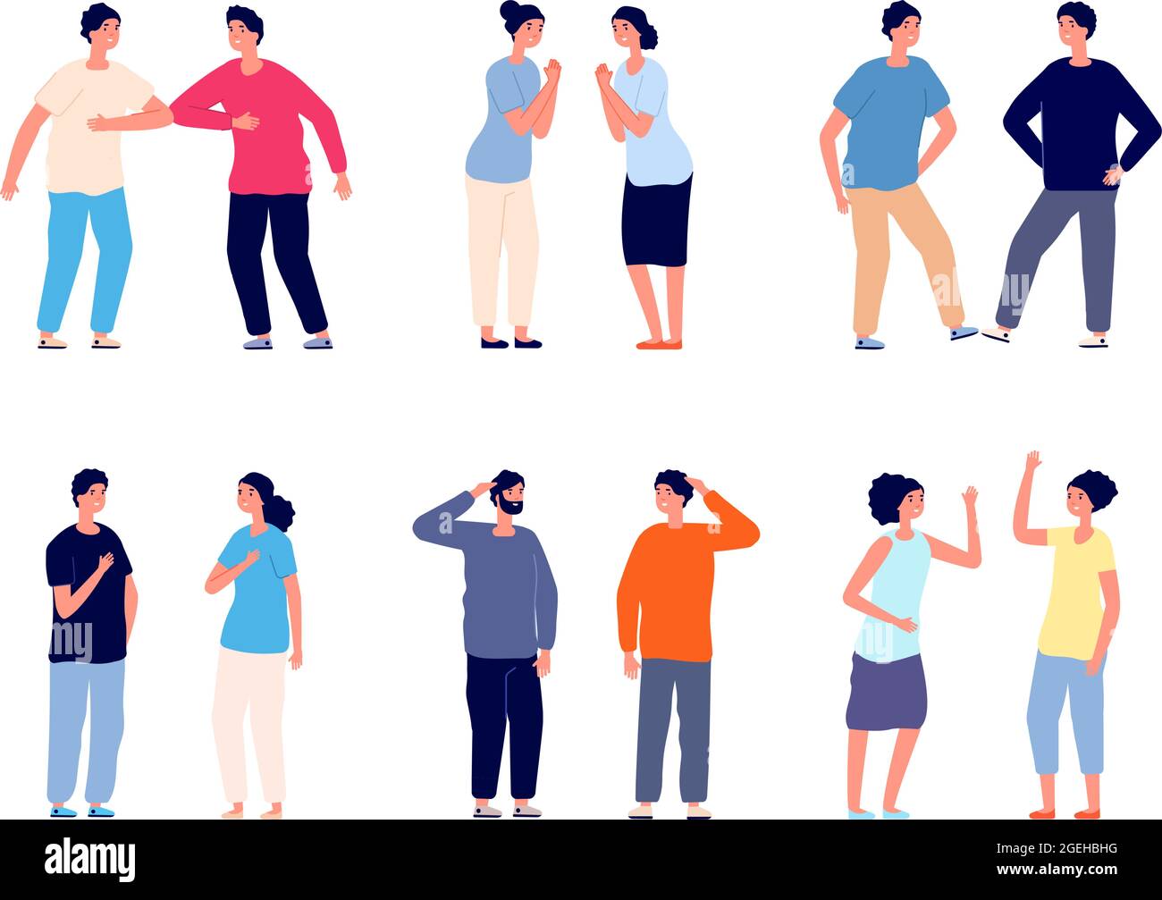 No contact greetings. Elbows bumping, corporate new rules communication ...