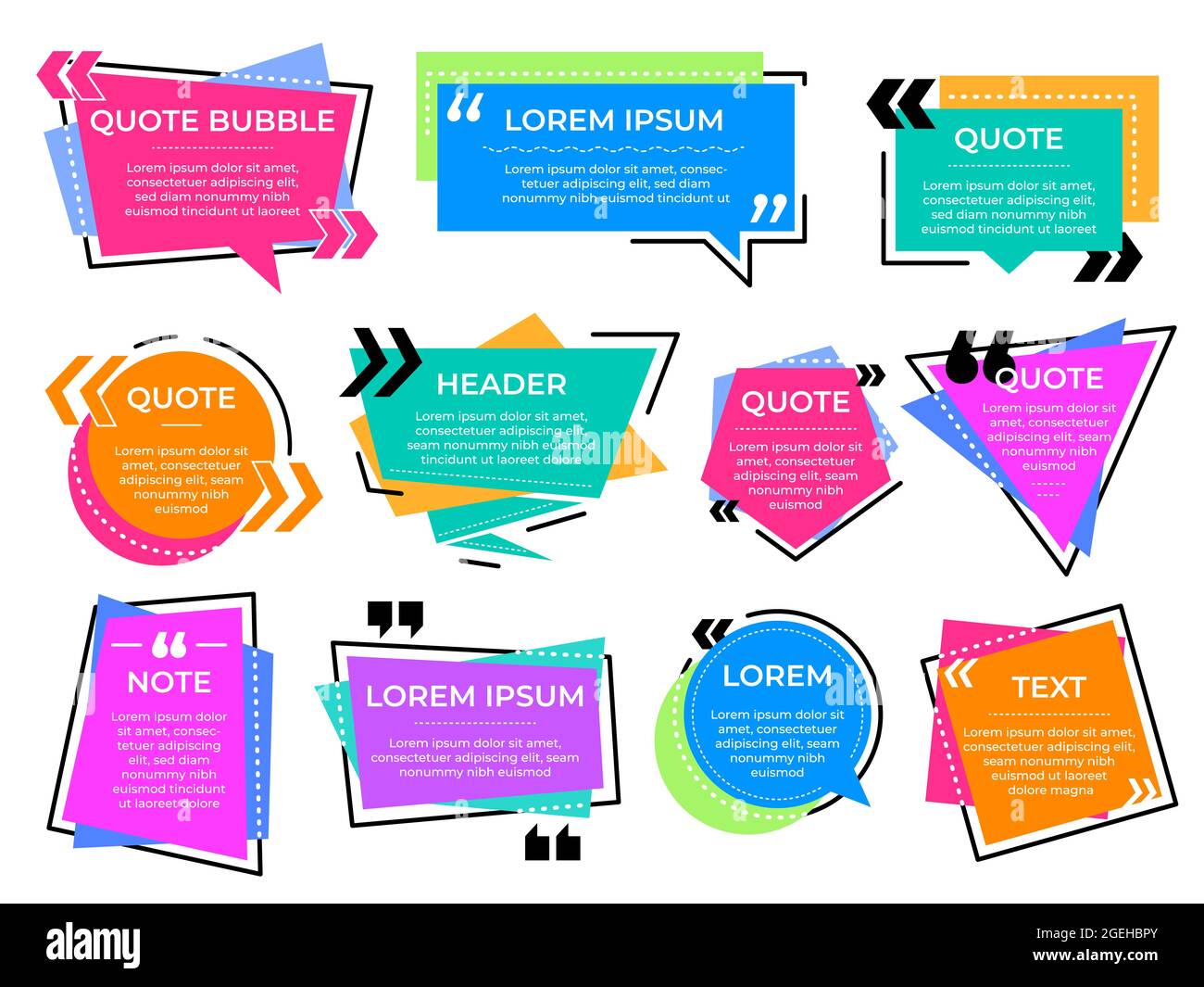 Quote text frames. Information bubbles, note message or texting block ...