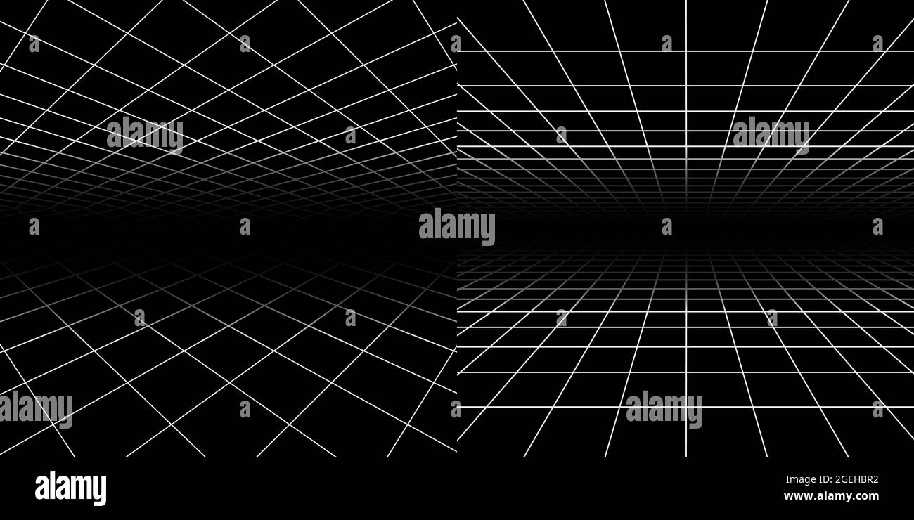 Perspective grids. Geometric lines 3d effect, architecture background ...