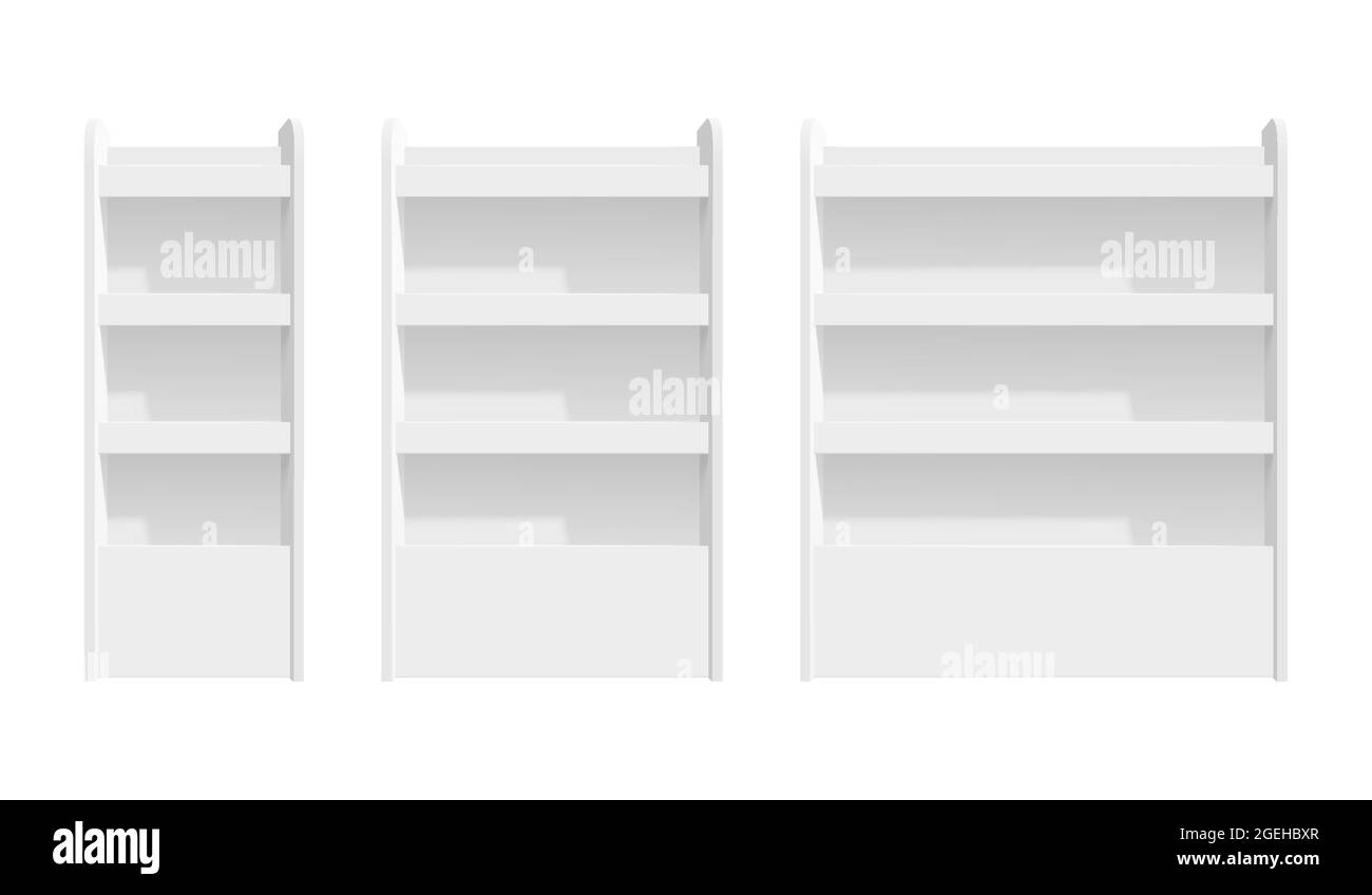 Shelves mockup. Isolated store rack, 3d blank supermarket displays ...