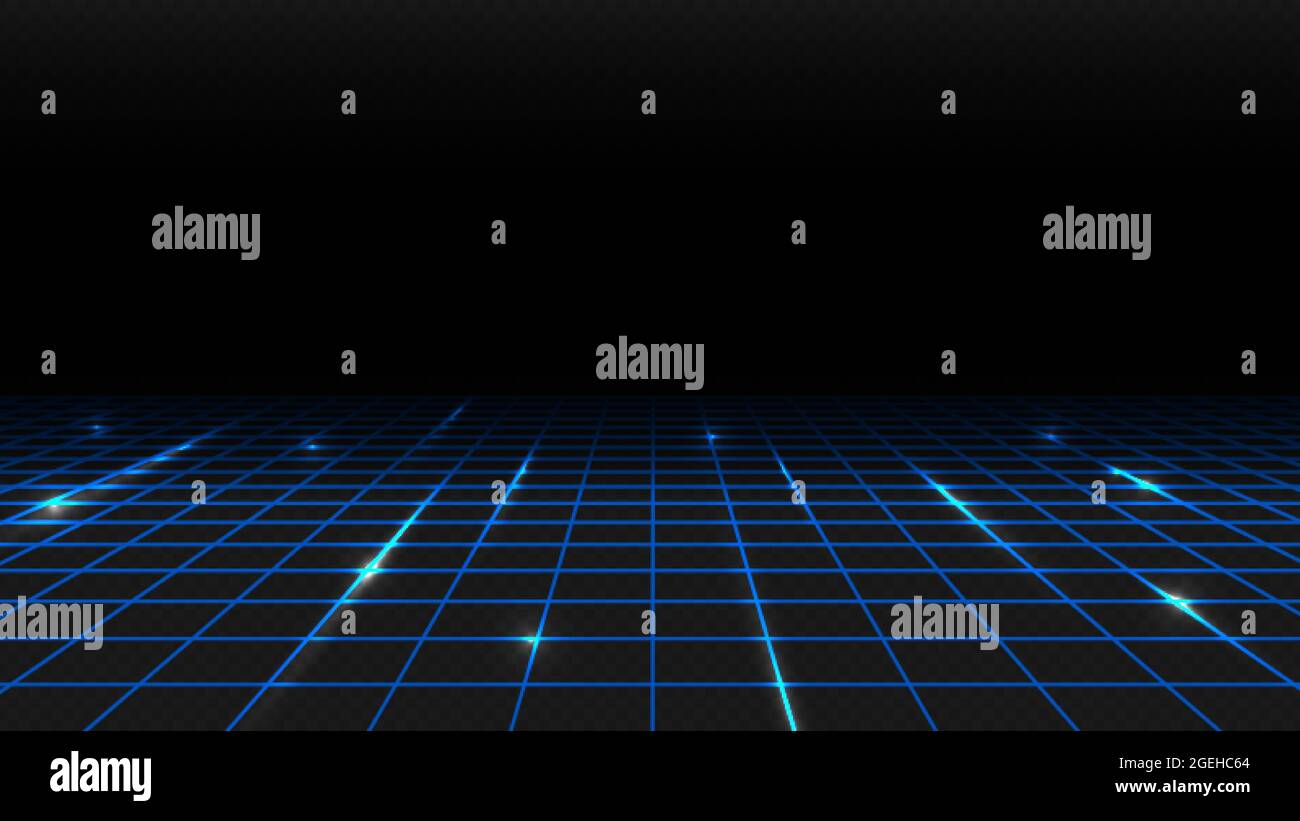Blue shine perspective grid. Digital template, square lighting abstract ...