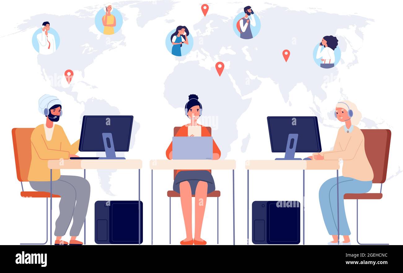 Worldwide call center. Contact help service, international multilingual ...
