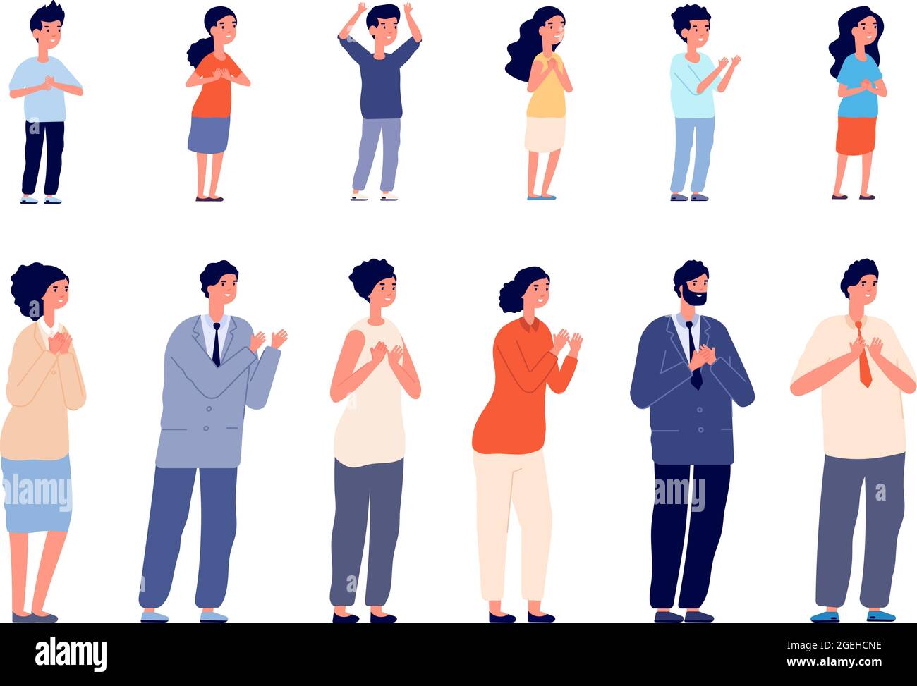 People applauding. Woman clapping, thankful business man and kids ...