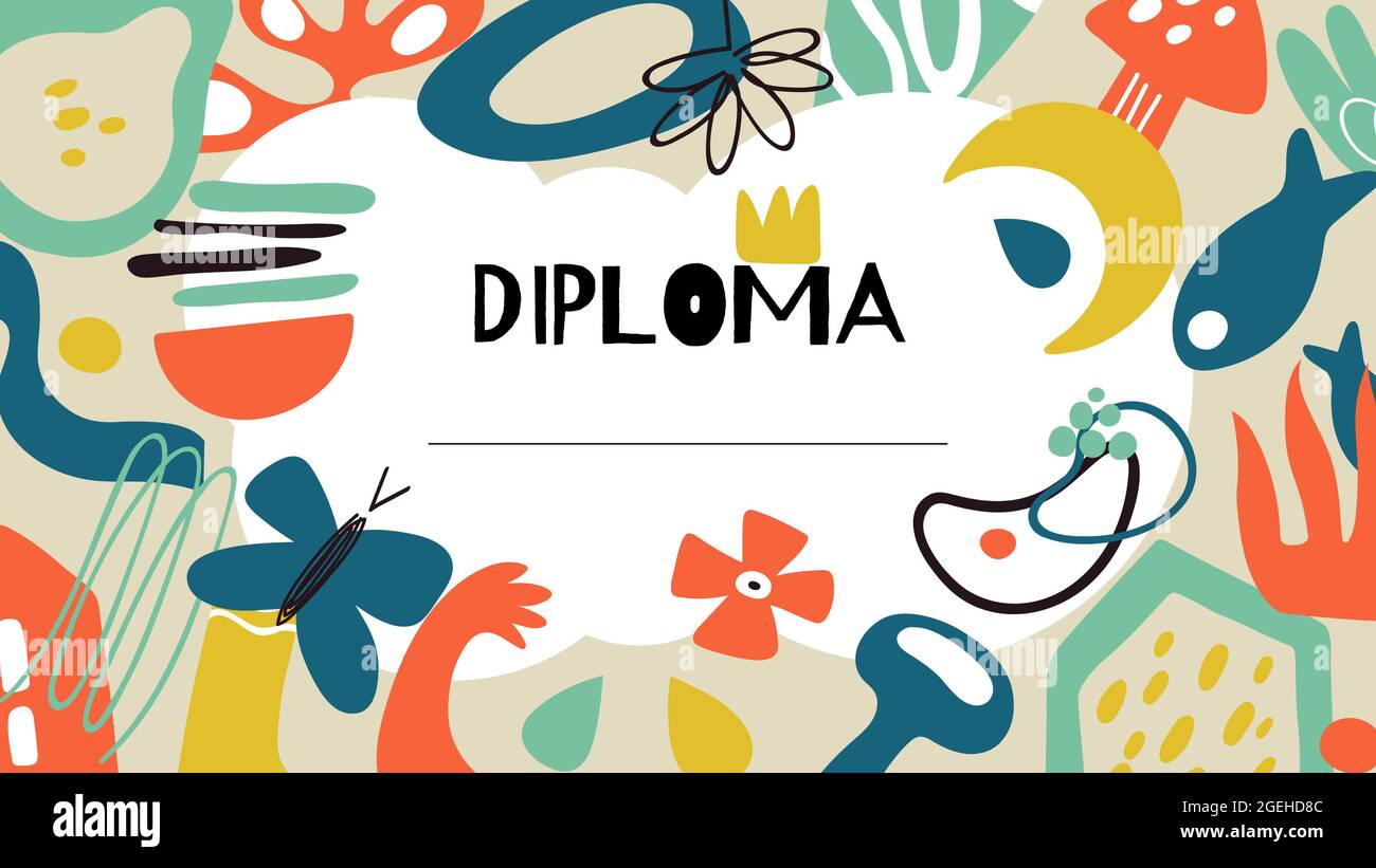 Diploma template. Doodle contemporary certificate design for children ...