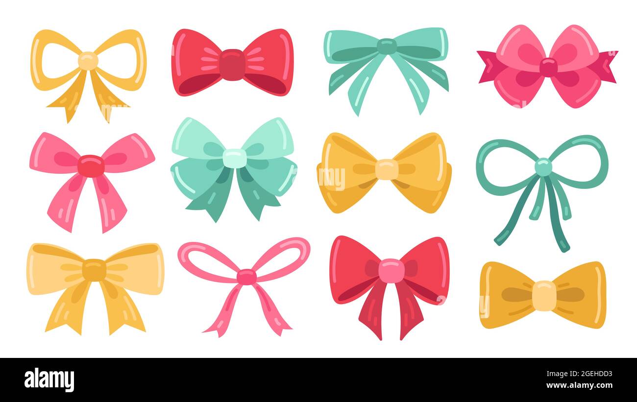 Present bow set. Wedding kit, gold color retro bows. Gift decoration ...