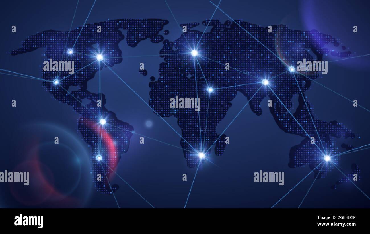 Shine world map. Multicultural network, information transfer between ...