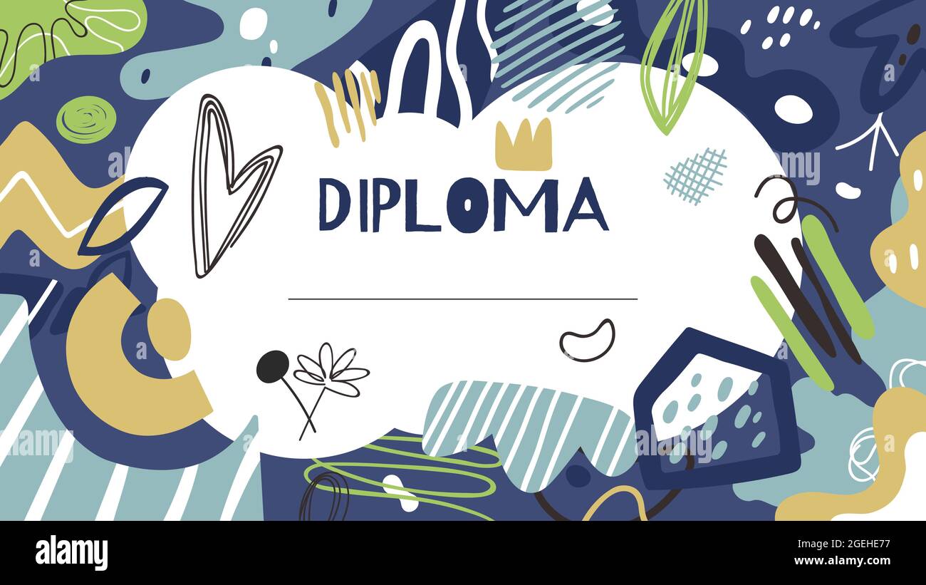 Kids diploma. Graduate certificate, modern doodle award print template ...