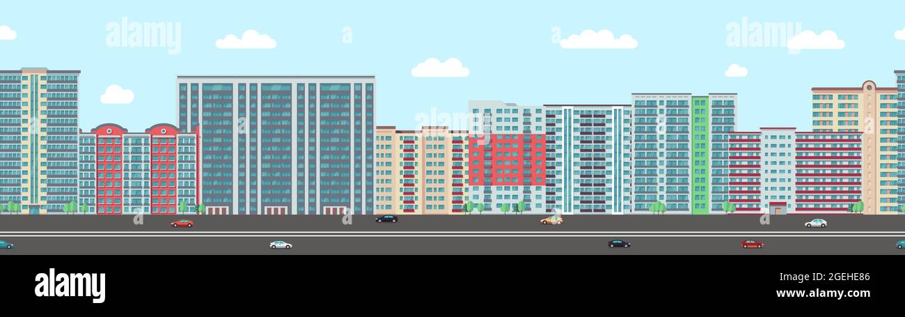Urban district panorama. Modern town, apartment buildings or real ...