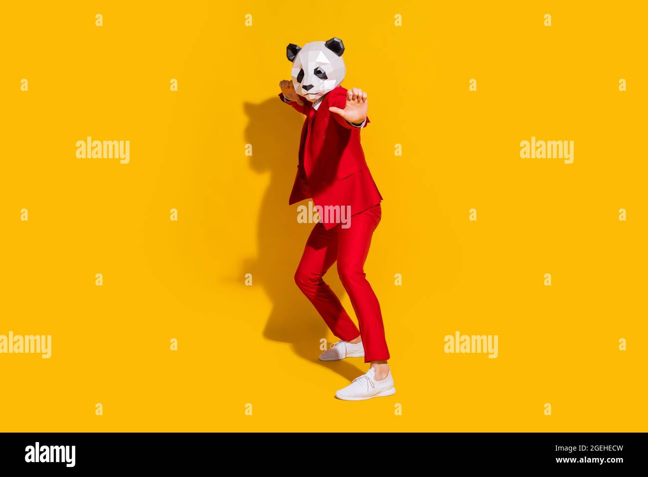 Photo of panda guy crazy party funny dance wear mask red tux tie shoes ...